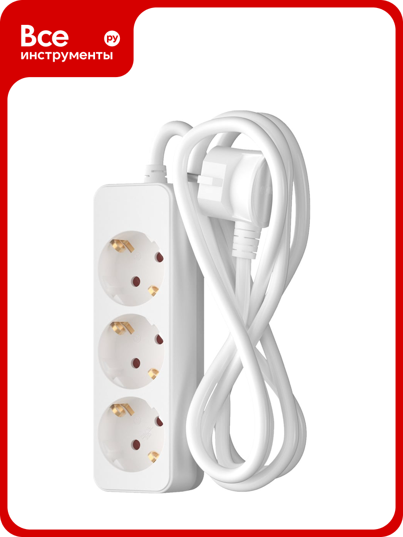 Сетевой удлинитель 1х3, 3м, 16А, с заземлением, белый фотон 16-33Е 11848