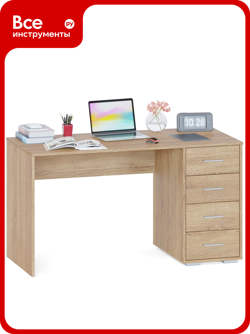 Письменный стол сокол Дуб сонома СПм-354, современный стиль, тумба с четырьмя ящиками, прямоугольная форма
