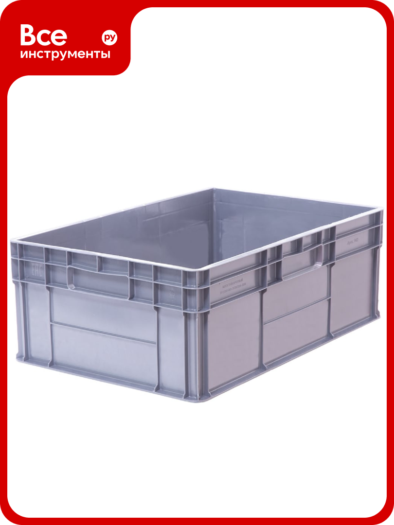 Ящик полимерный Тара. ру 600х400х220 стенки сплошные, дно усиленное, 4 закрытые ручки, цв. серый