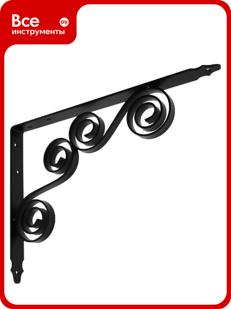 Кронштейн фигурный DOMART 350x250 мод.8 черный, декоративный дизайн, сталь 08КП, покрытие краской, черный цвет