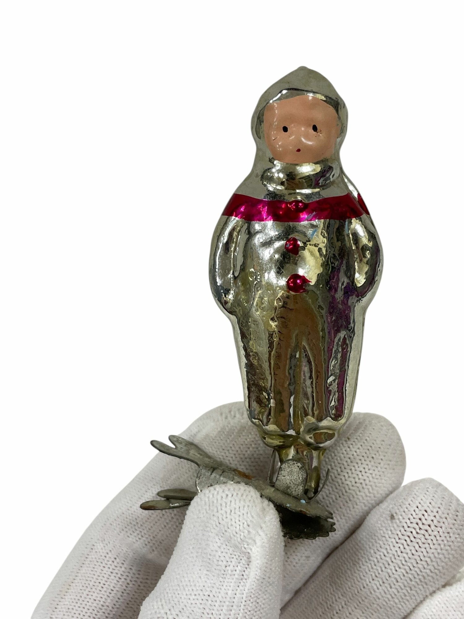 Советская винтажная елочная игрушка на прищепке, мальчик в шубе, сделано в СССР