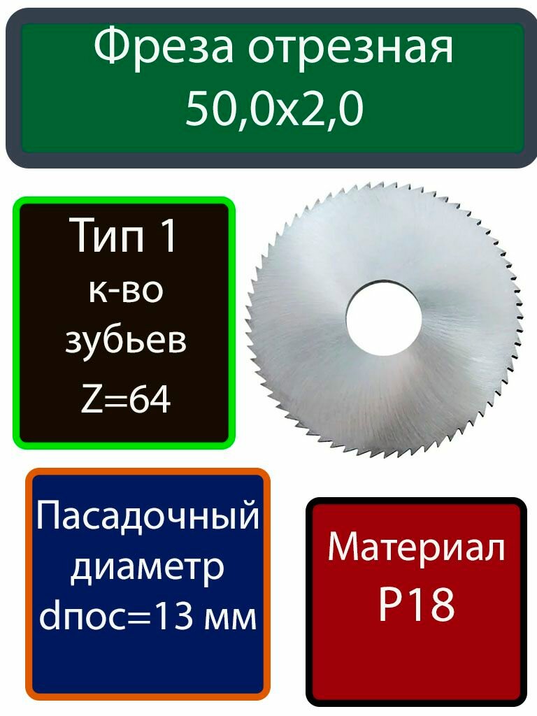 Фреза отрезная 50,0х2,0х13 тип 1 Z 64 Р18 по металлу