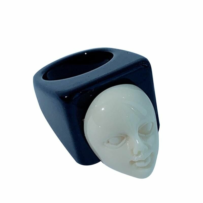 Черно-белая гримаса персонажа, трехмерное кольцо с деревом, со смайликом, для указательного пальца-черный