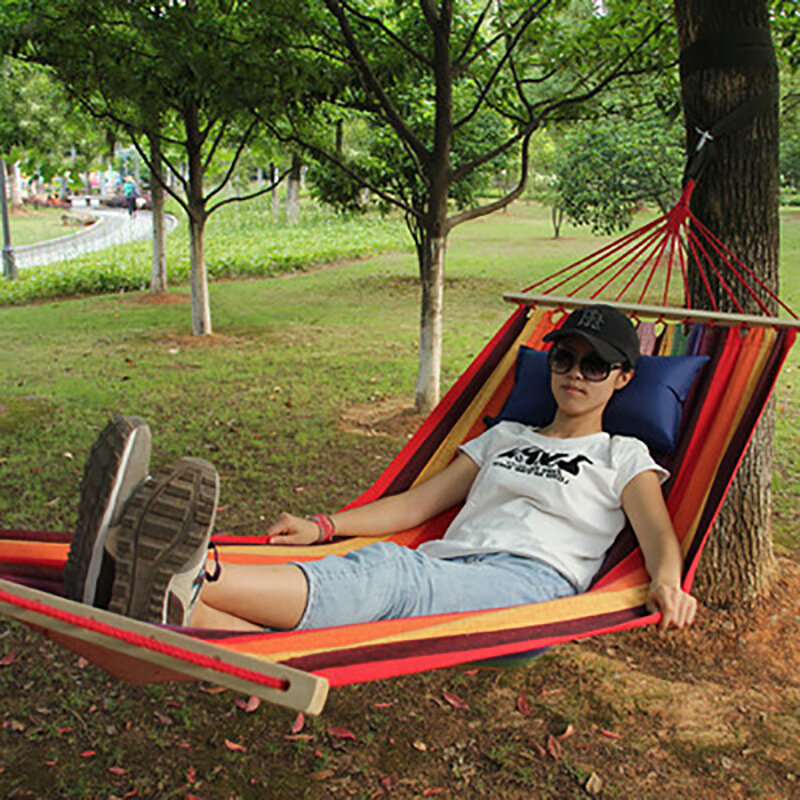 Холщовая гамак 200*80 см, многоцветная гамак с деревянными палками для отдыха на природе, кемпинга и сна