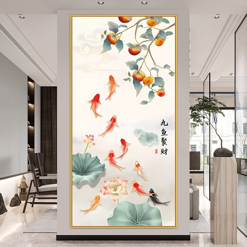 2025 Персиммон Руйи Декоративная Картина для Входа 3D Наклейка на Стену Персиммон Самоклеящаяся Наклейка Коридор Проход Новый Китайский Стиль Фреска