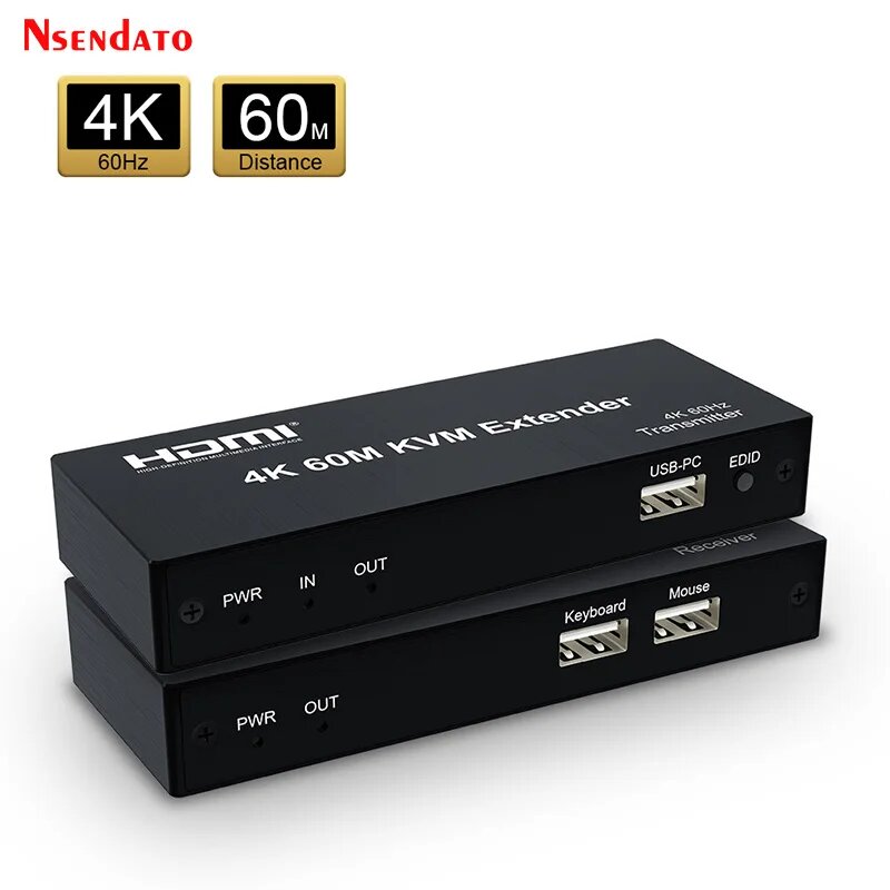 Комплект KVM-удлинителя HDMI 4K 60 Гц на 60 м через Ethernet RJ45 (Cat5e/6) с 4K 60HZ, EU Plug