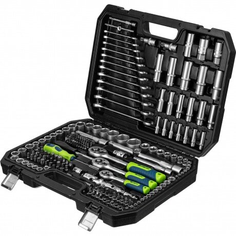 Набор инструментов, 1/2", 3/8", 1/4", пластиковый кейс 215 предм. Сибртех