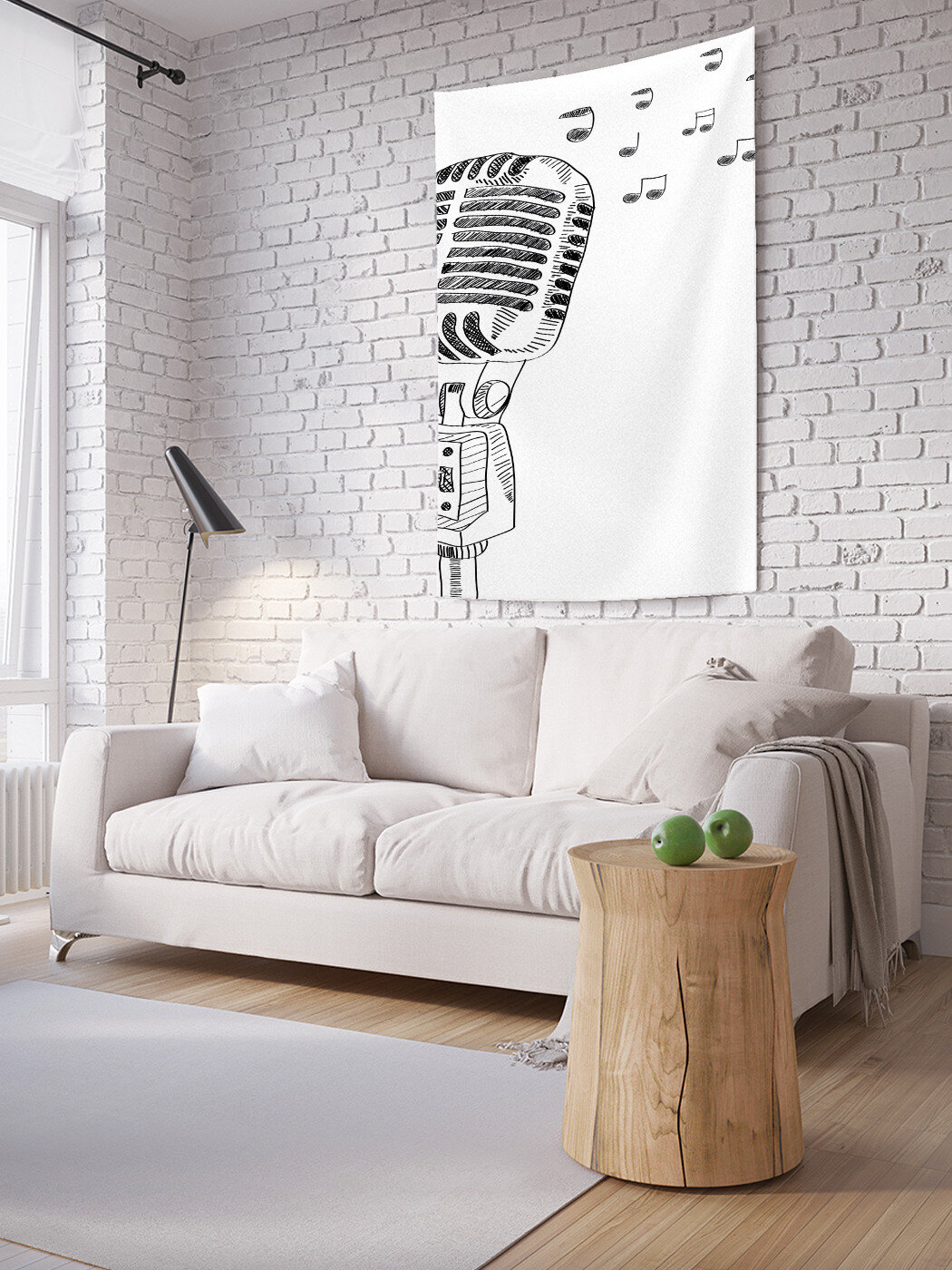 Вертикальное фотопанно на стену JoyArty "Звучащий микрофон", из ткани, 100х150 см