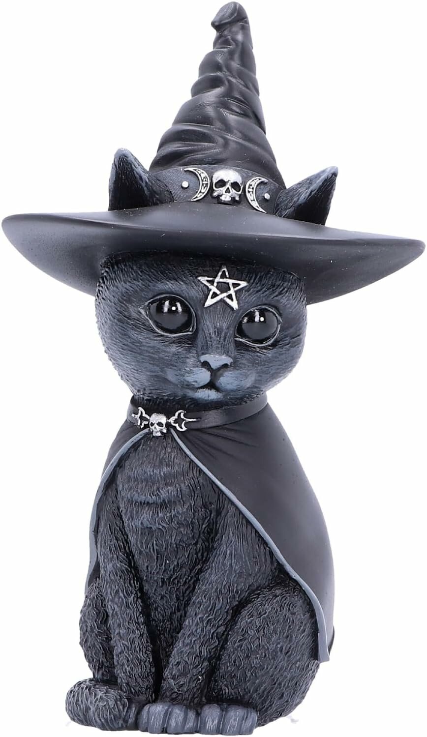 Статуэтка Nemesis Now - Purrah Witch Cat - фигурка кошки-ведьмы Пурра, 13.5 см, цвет черный/серый, B5238S0