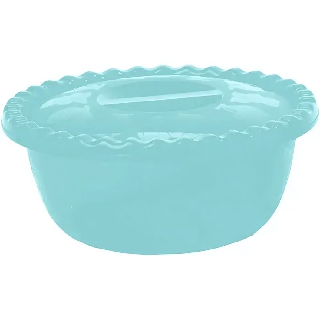 Миска круглая 3л с крышкой, пластик, цвет аквамарин, долговечность и практичность