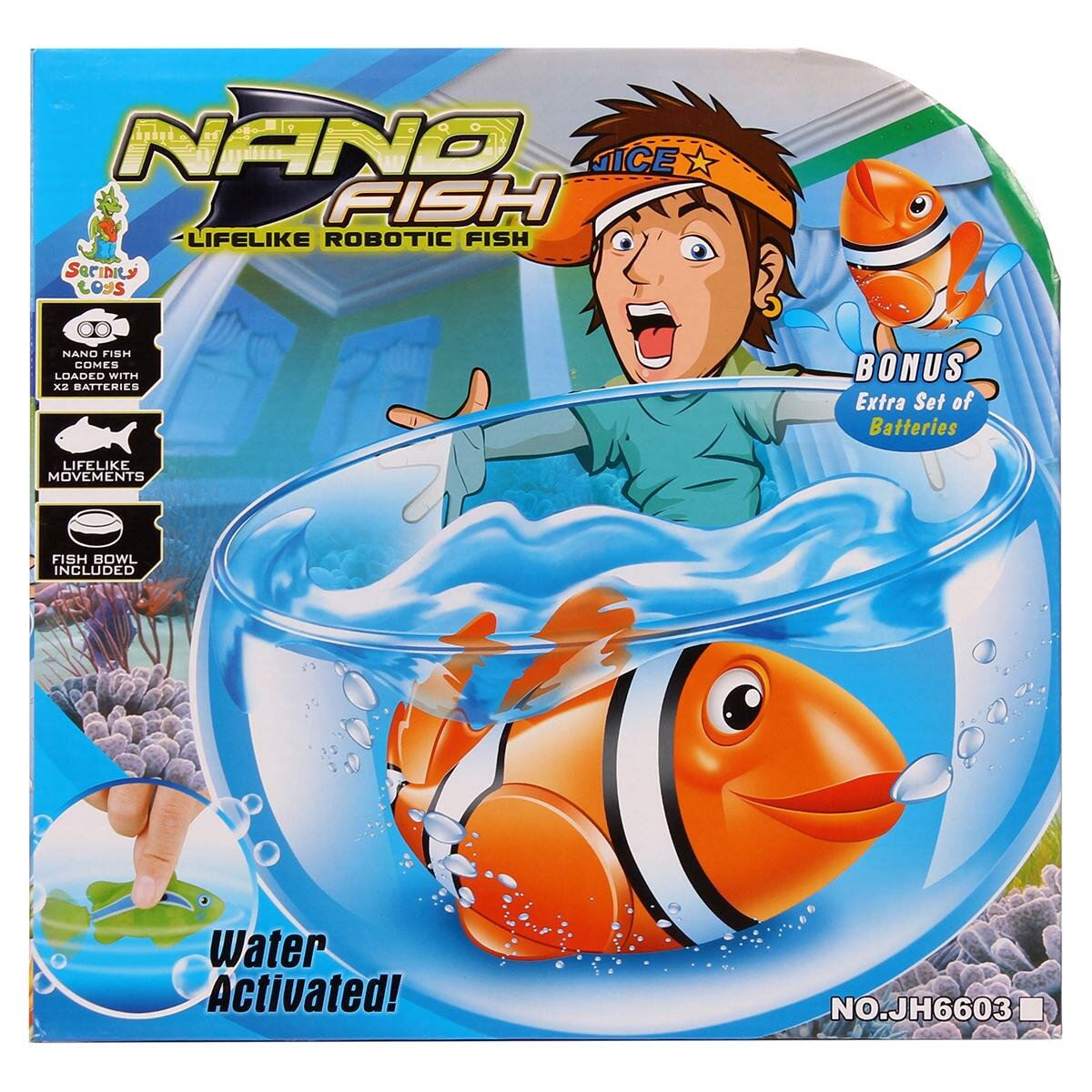 Игрушка-рыбка на батарейках "Nano Fish", для аквариума или ванной, цветной принт, пластиковая, с мини-аквариумом