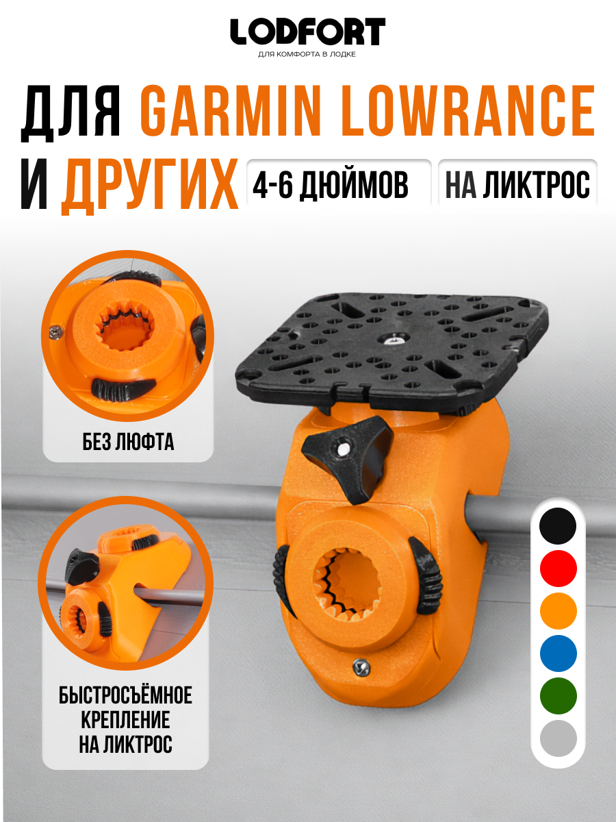 Держатель эхолота Lowrance elite/Garmin striker на ликтрос 4", 5", 6" LODFORT универсальный, быстросъёмный