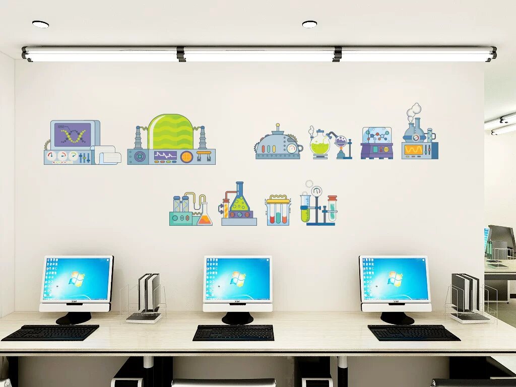 Наклейки для химической лаборатории, оборудование, фон для детской комнаты, украшение стен, класс, школа, общежитие,