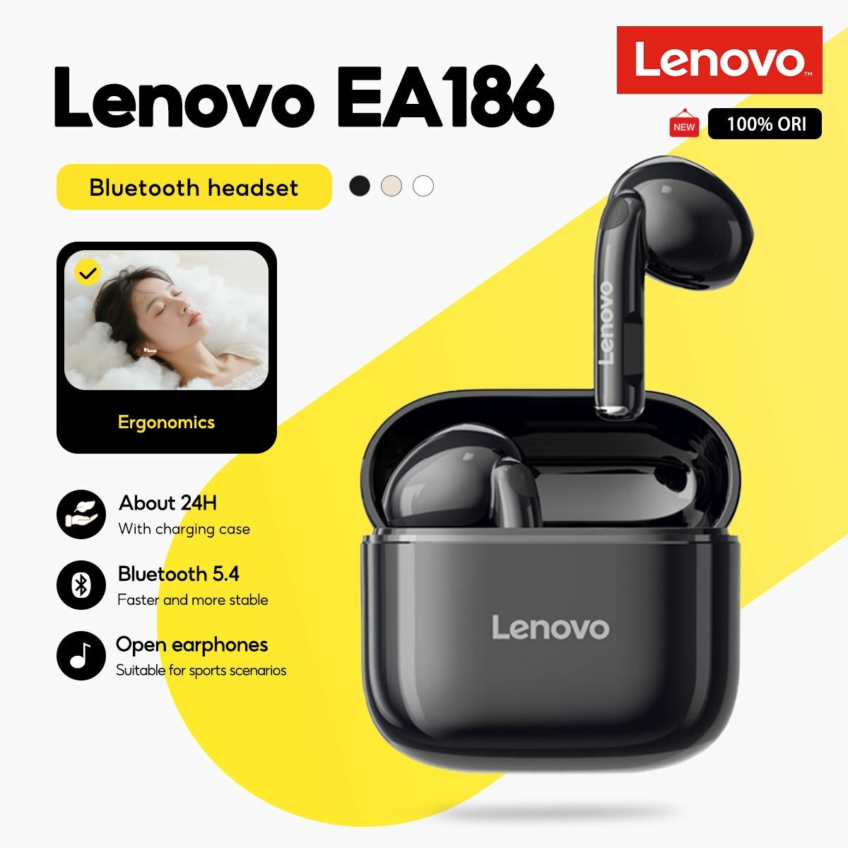 Lenovo Наушники беспроводные с микрофоном, Bluetooth, Радиоканал, USB Type-C, черный