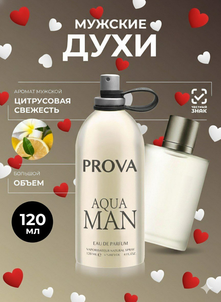 Духи мужские AQUA MAN PROVA, мужские стойкие цитрусовая свежесть, объемом 120 мл