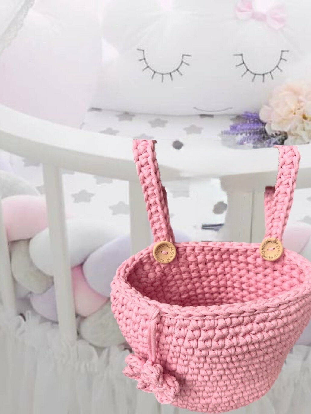 Вязаный кармашек для детской кроватки, подвесная корзина для игрушек, вязаная корзина для игрушек