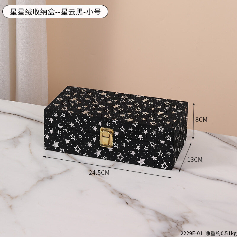 2026 Кросс-бордер Легкая роскошь Звездный бархатный деревянный ящик для хранения Настольный ящик для хранения ювелирных изделий Косметика Документы Деревянный ящик