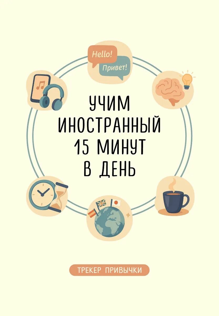 Ежедневник ЭКСМО "Трекер привычки: учим иностранный 15 минут в день", 128 страниц, мягкий переплетинтегральный,