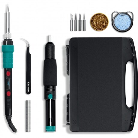 Мини-паяльная станция цифровая в кейсе KRAFTOOL KS-15, 14-в-1, 90 - 480°C, 135 Вт, (55346)