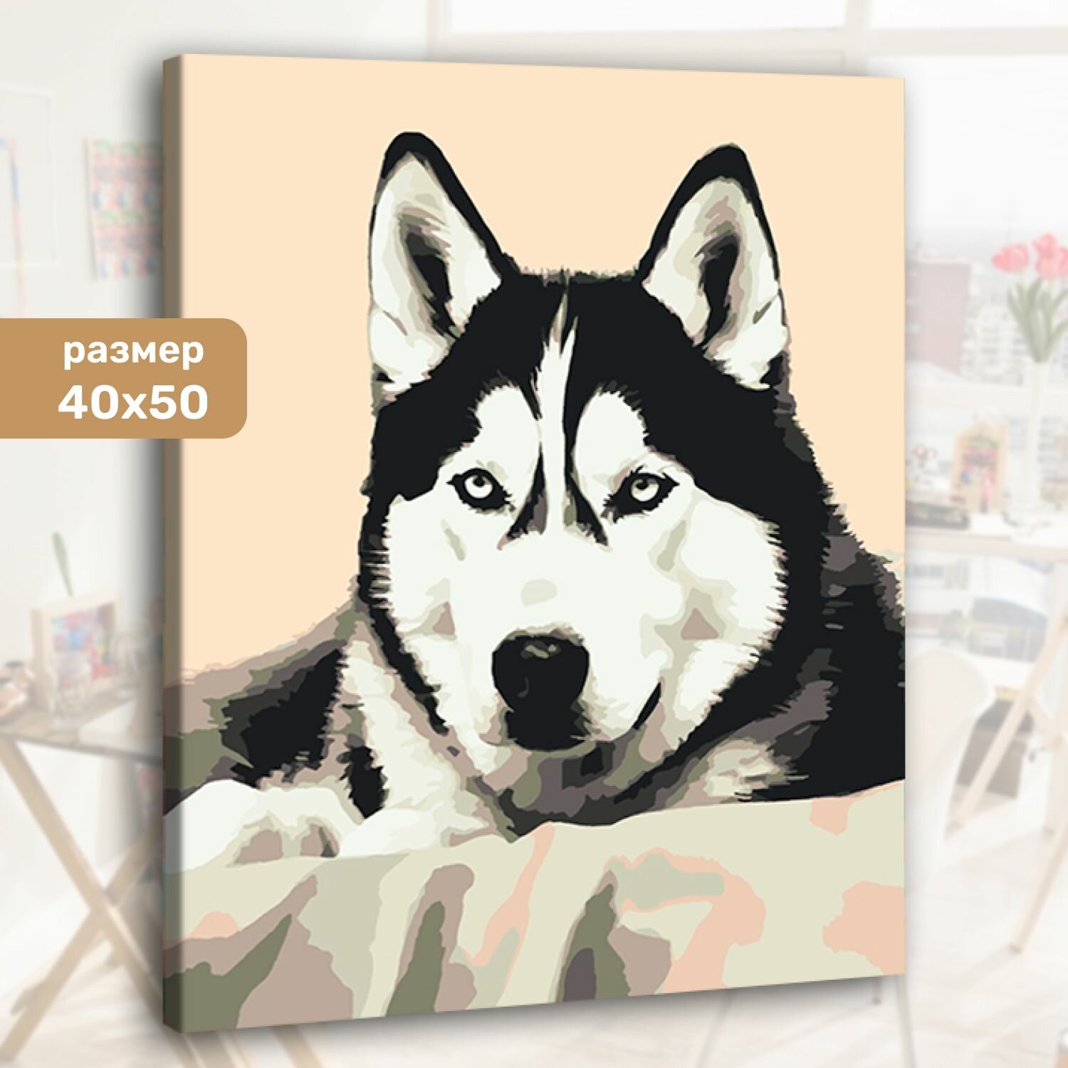 Картина по номерам на холсте с подрамником 40х50, хаски