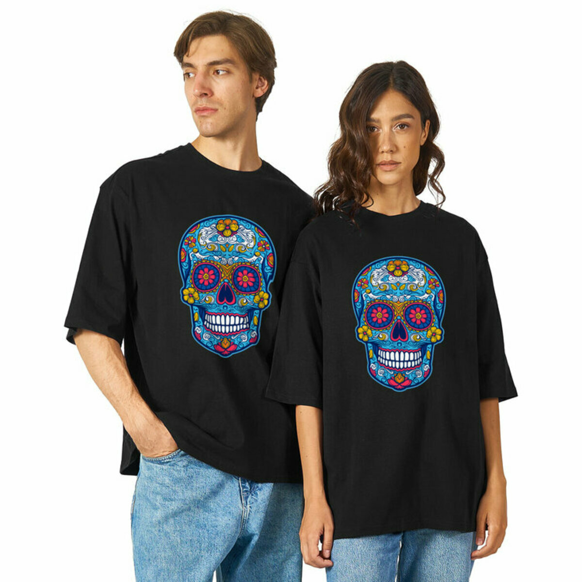 Футболка черная оверсайз «Череп мексиканский»