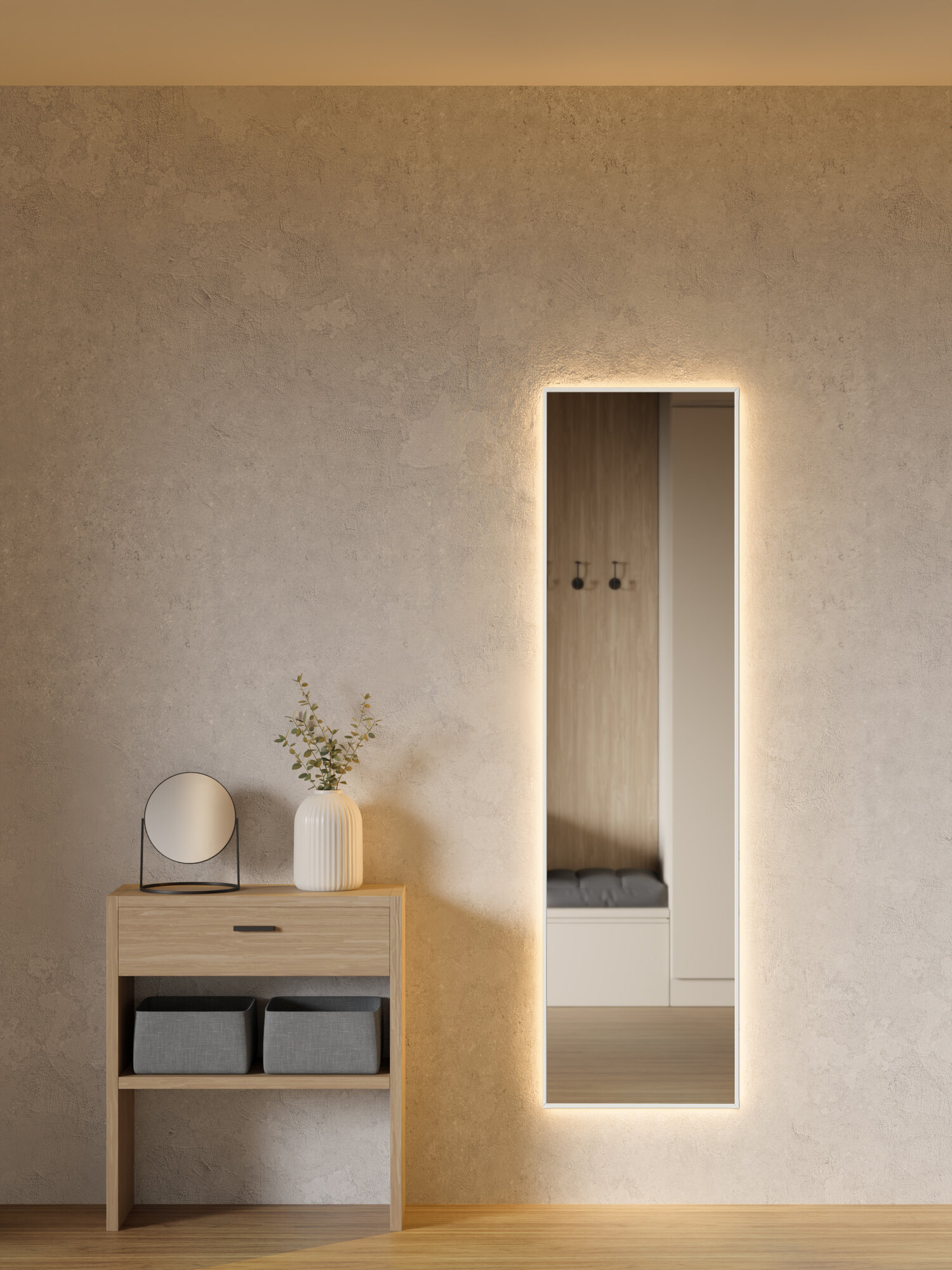 Зеркало с подсветкой в алюминиевой раме настенное ONE MIRROR 160х40см. Свет: Теплый белый 3000К. Белое