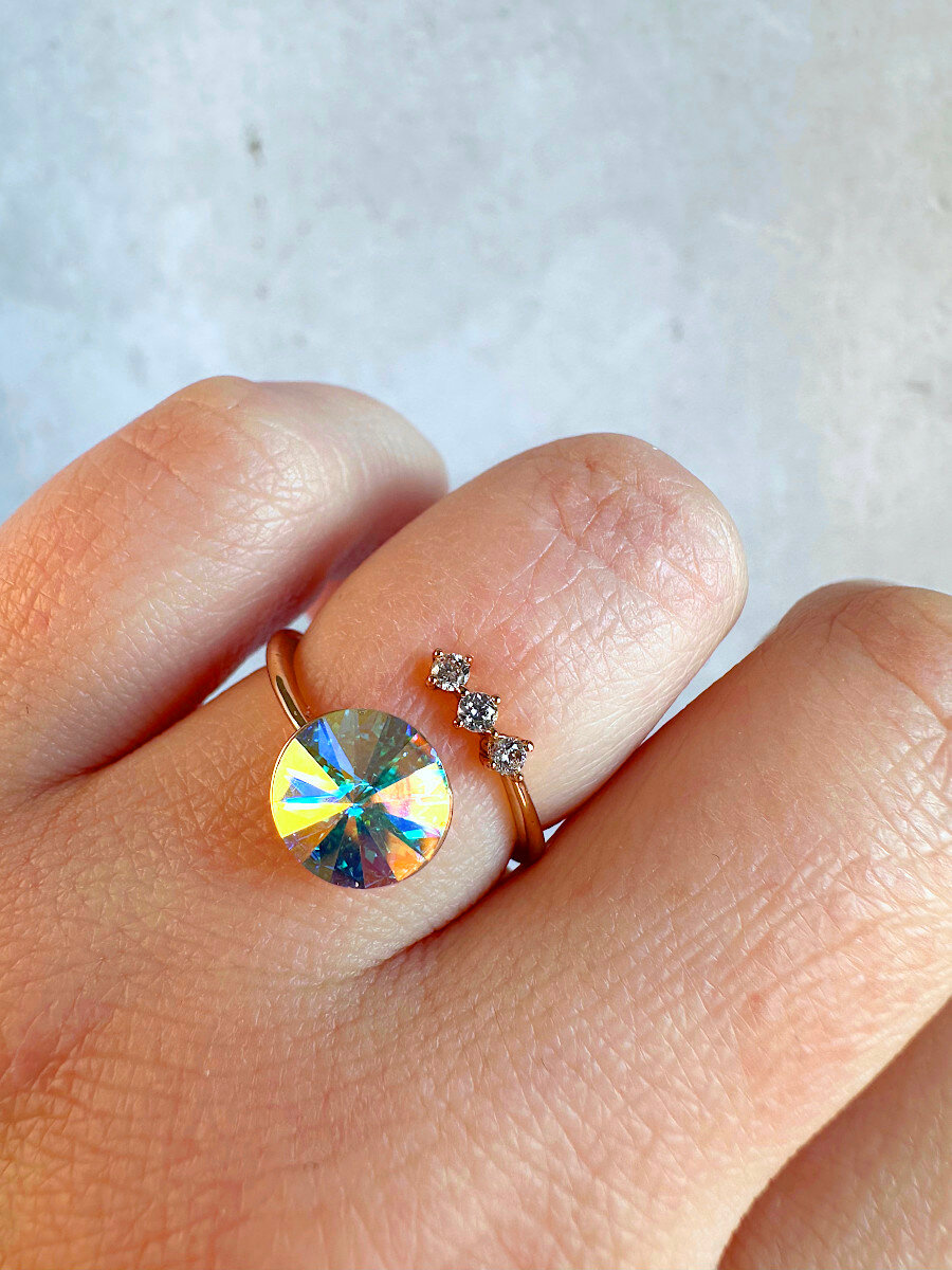 Кольцо, кристаллы Swarovski, циркон