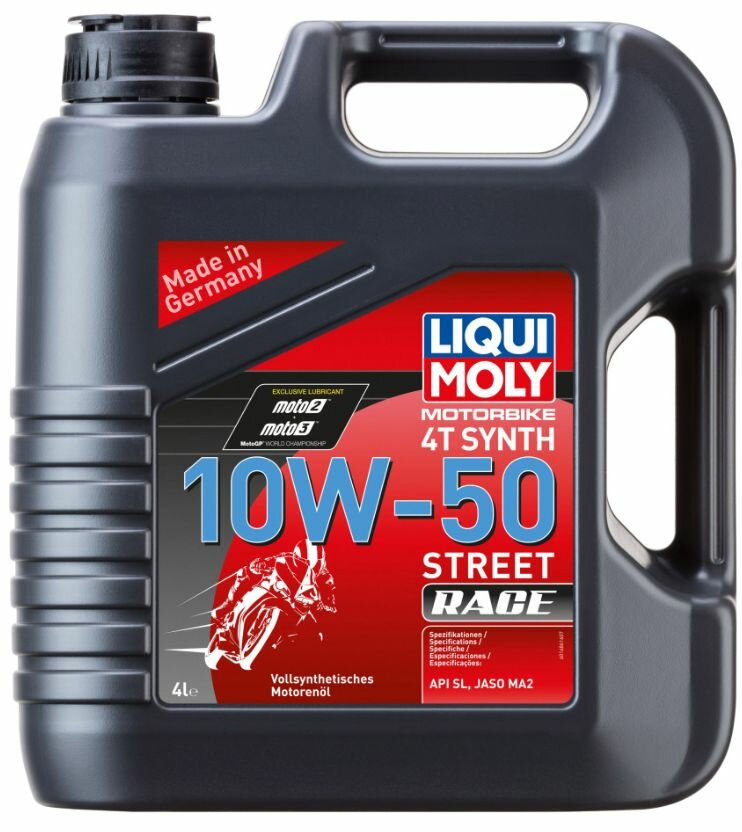 Масло для мотоциклов Liqui Moly 4Т Synth Street Race 10W50, синтетика, 4 литра 10W50 Synth Street Race 4Т 4л. 7508