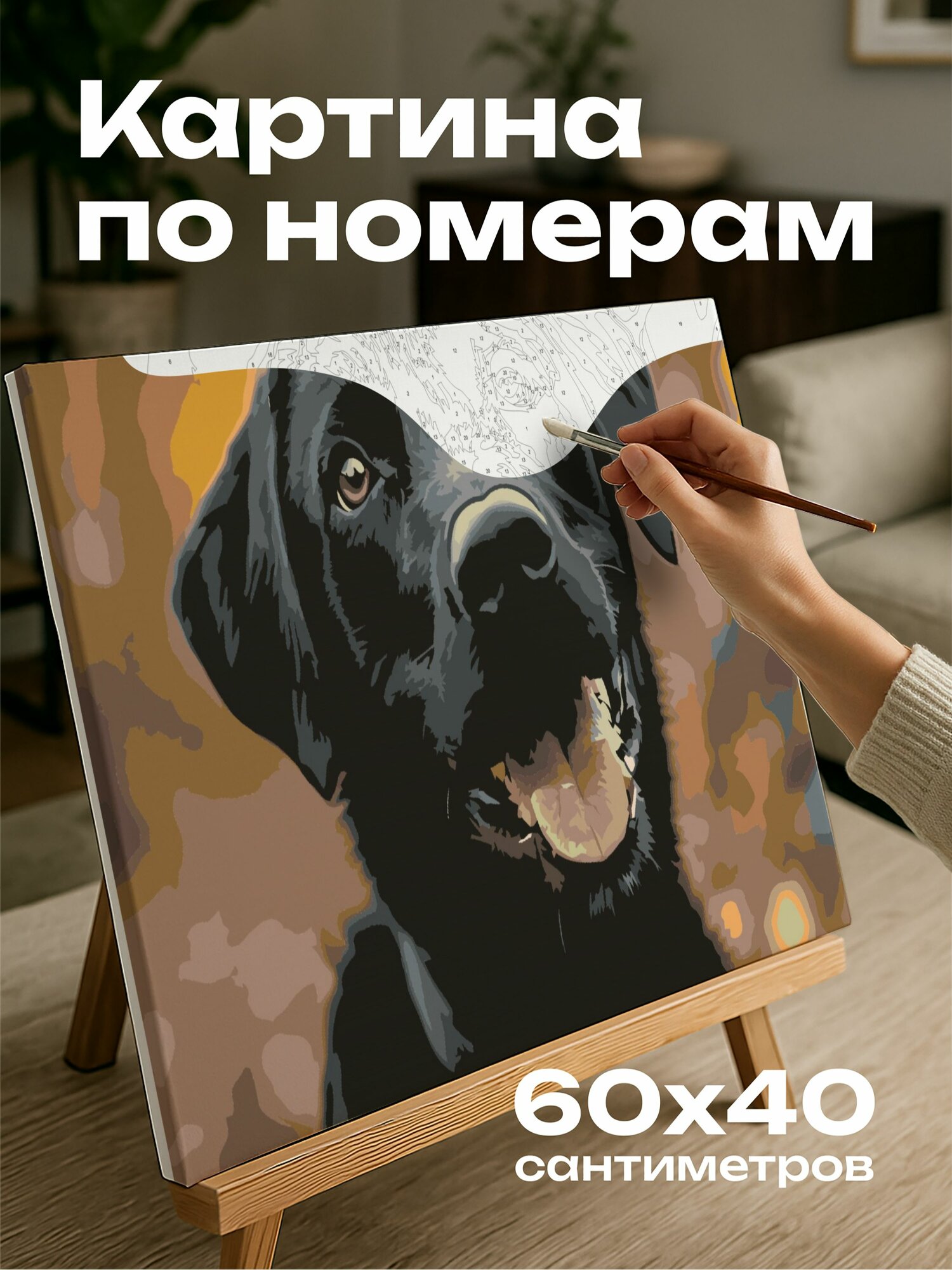 Картина по номерам 60x40 см, Лабрадор, игривость, радость, пейзажи, дружелюбие, глаза, хвост, фотография, 5:3.