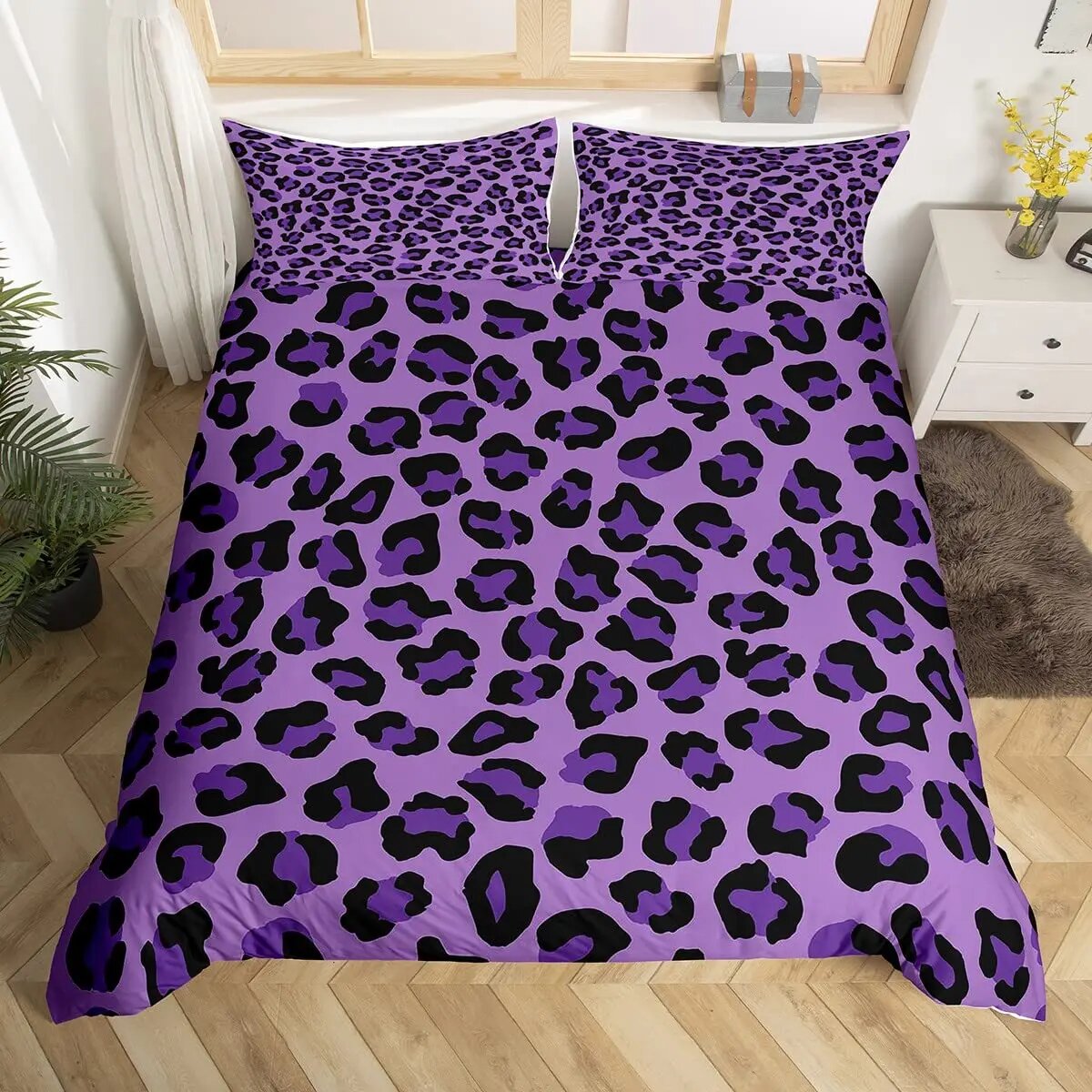 Комплект постельного белья фиолетовый леопард 140x200 см, 3 шт