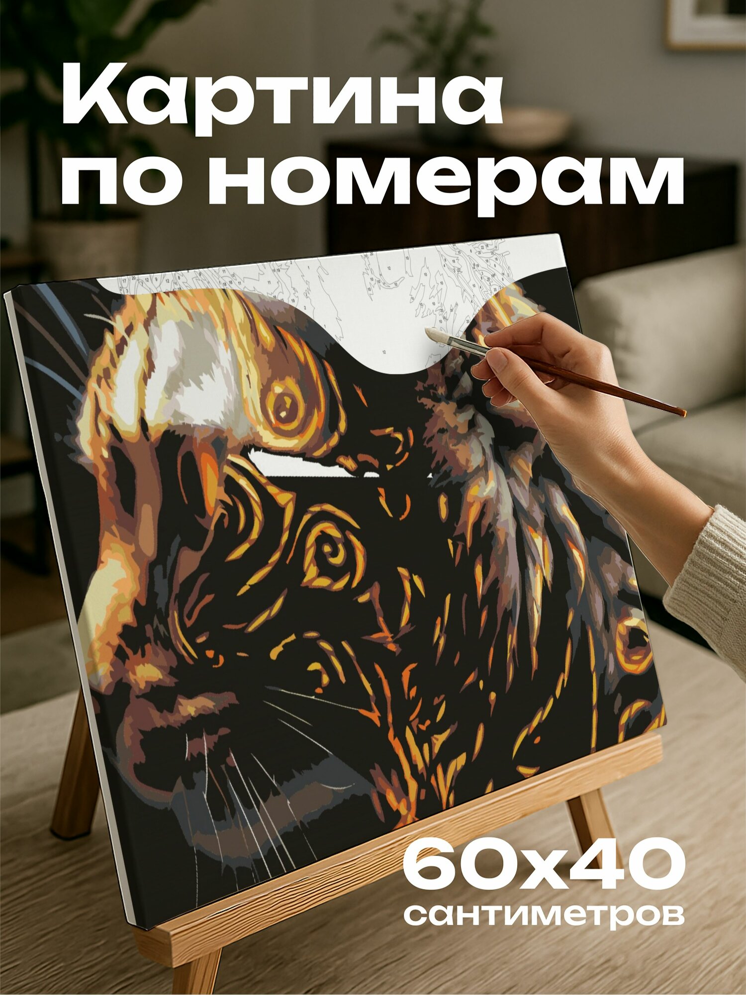 Картина по номерам 60x40 см, кошка, британская, величественная, разрешение, фотография, мягкая, пушистая, шерсть, узоры