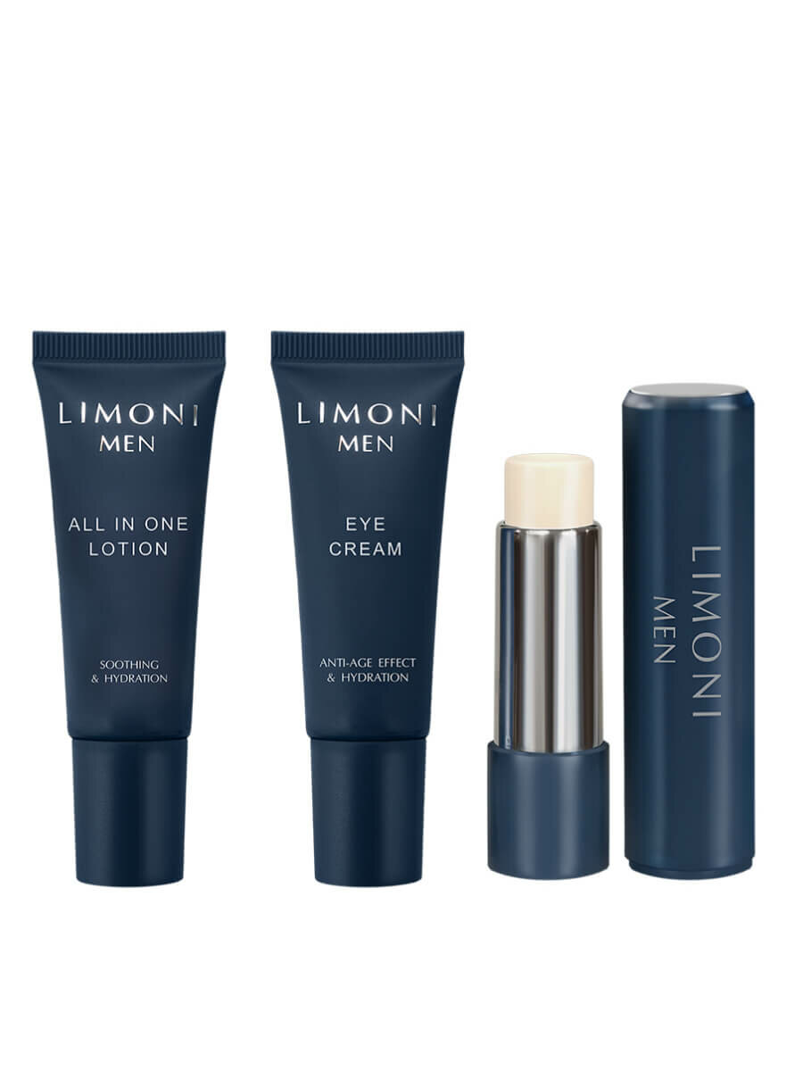 All In One Care Set (Лосьон 25 мл + Крем для век 25 мл + Бальзам для губ), LIMONI MEN