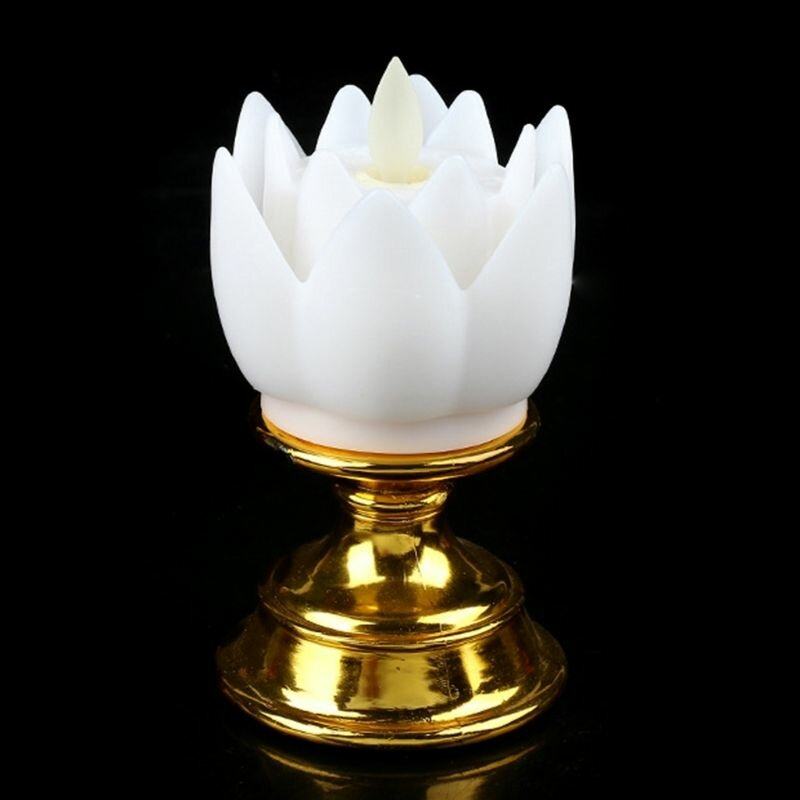 Красочная лампа с лотосом, декоративная свеча, буддийские молитвенные принадлежности-белый