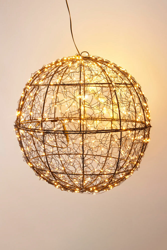 Декоративный светящийся шар тесситура элеганте, металл, чёрный, 500 экстра тёплых белых микро LED-ламп с мерцанием, 35 см, таймер, уличный, Koopman International AMZ141030