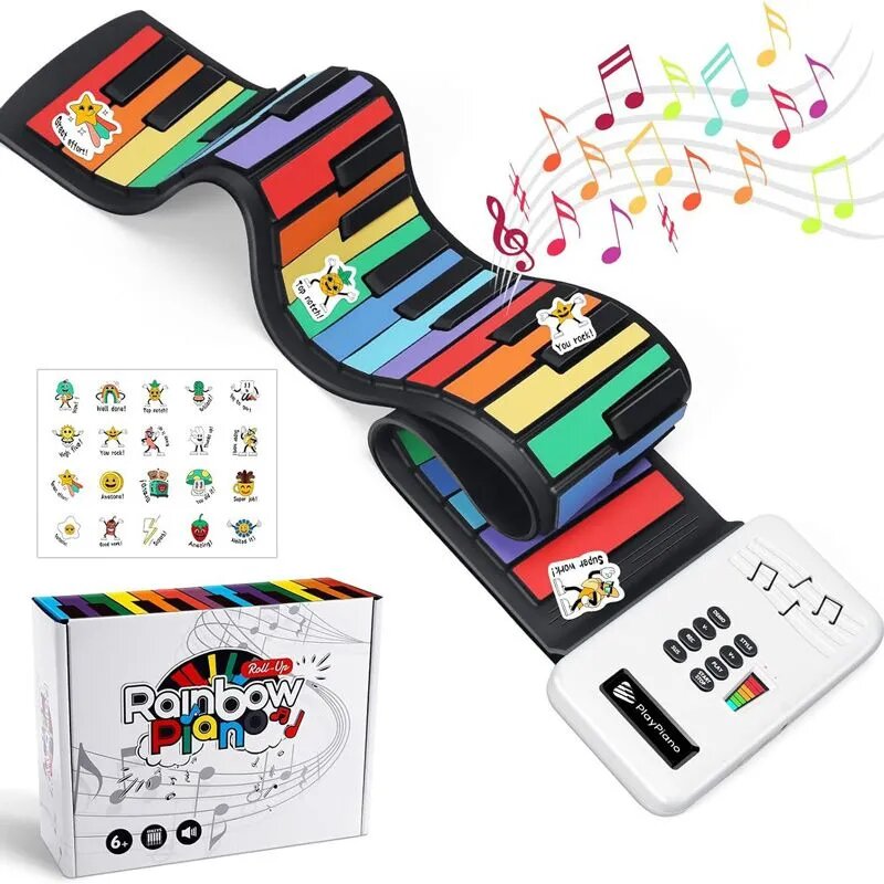 Цифровое Фортепиано Радужная пианино Roll-Up Piano Детский музыкальный инструмент, портативное электронное пианино для начинающих