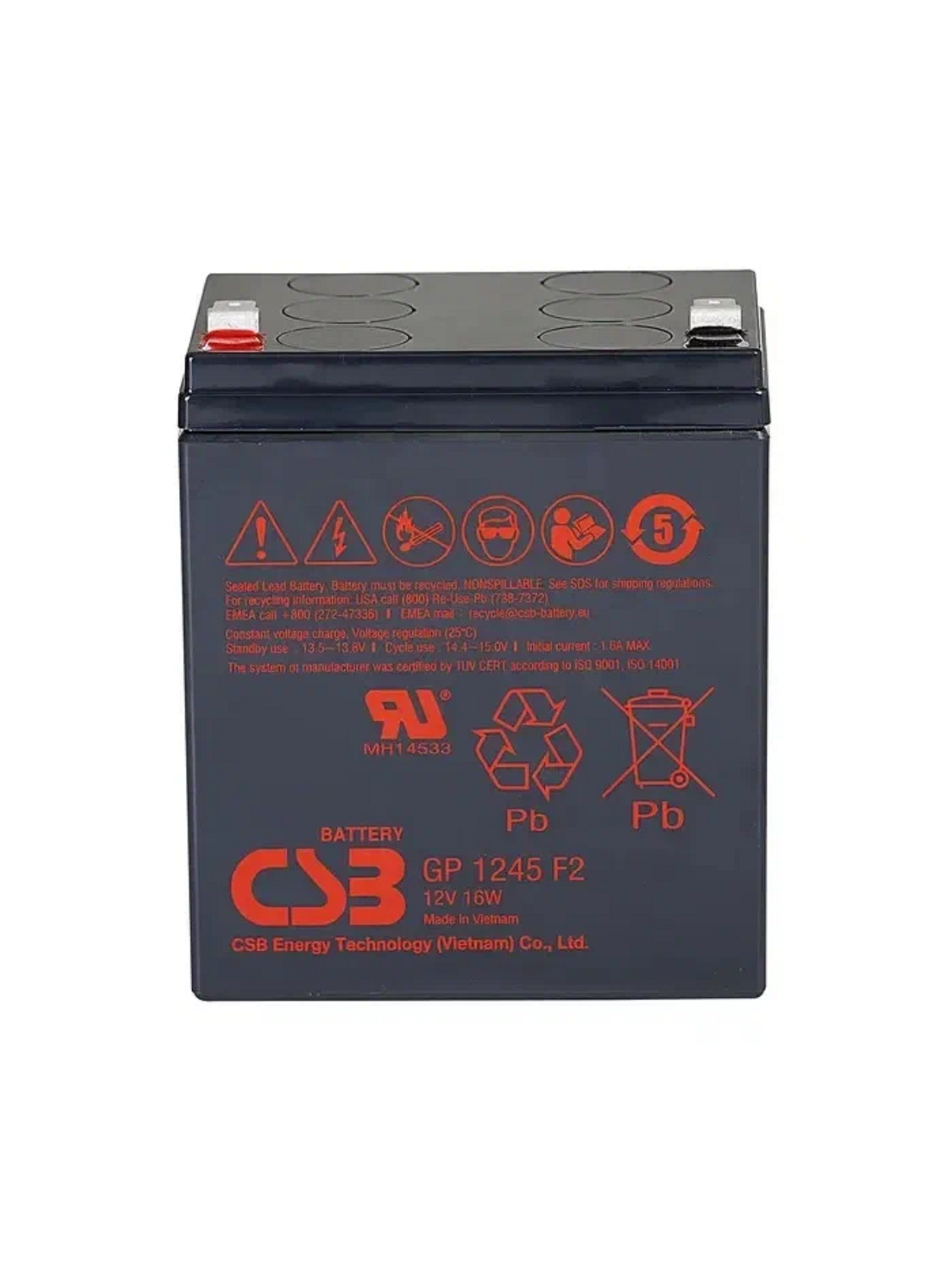 Аккумулятор CSB GP1245 F2 12В, 4.5Ач черного цвета аккумулятор