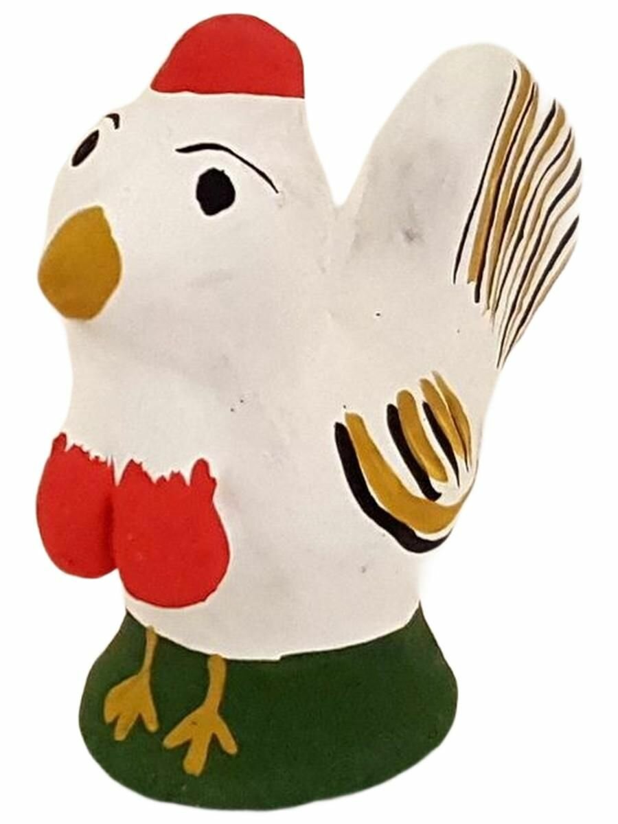 Петушок белый, Каргопольская глиняная игрушка, ручная авторская работа