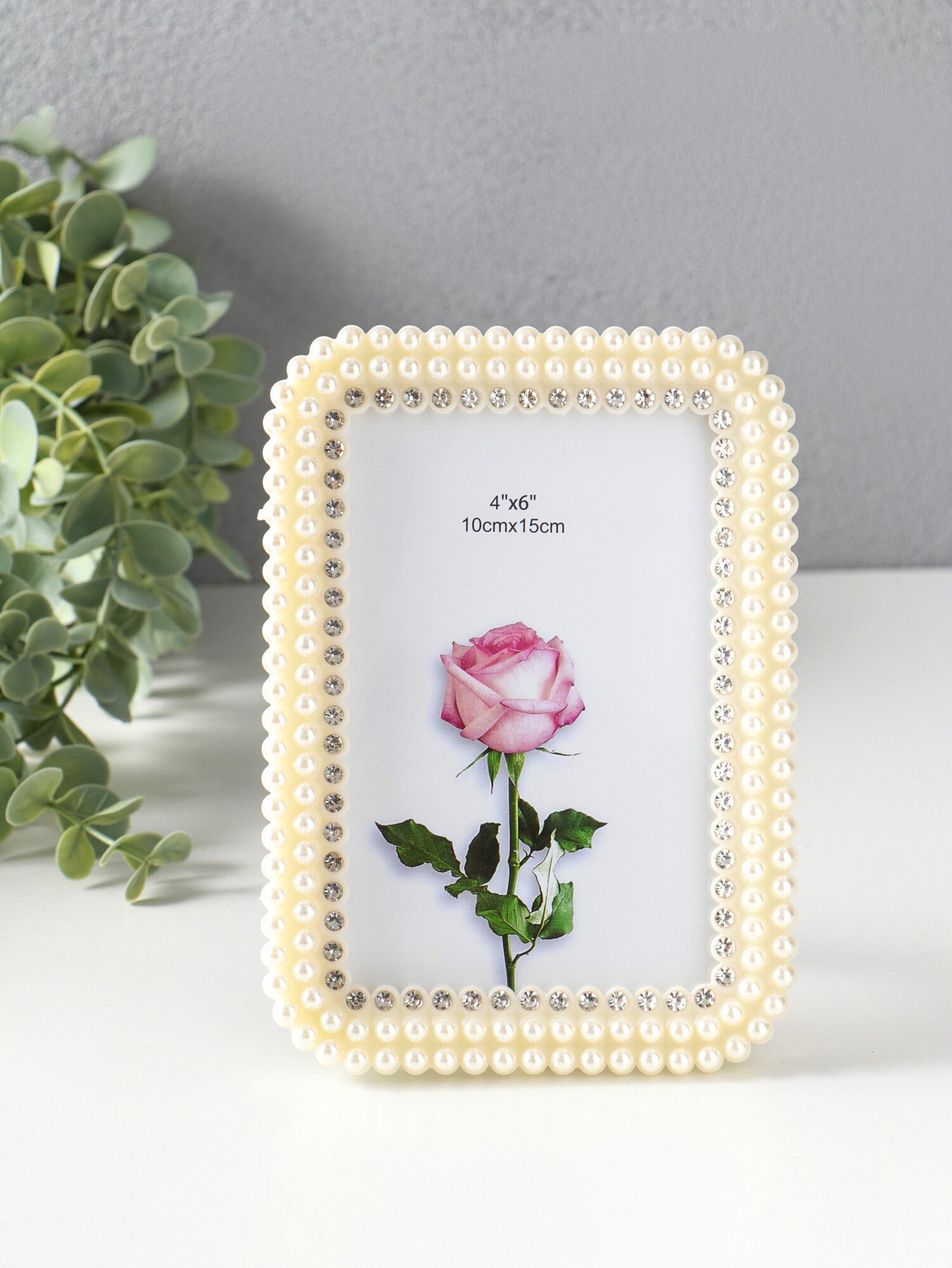 Фоторамка для фото 10x15 см "Жемчуг и стразы", пластик, закруглённые углы, 18x13 см