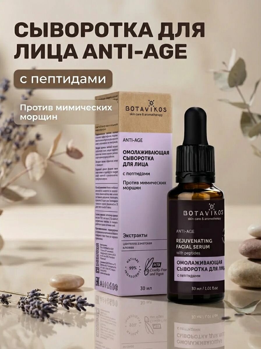 Сыворотка для лица Anti-age омолаживающая против мимических морщин с пептидами и ниацинамидом, 30 мл