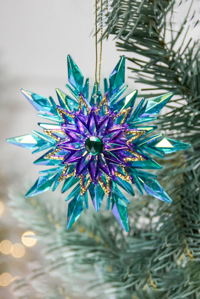 Ёлочная игрушка снежинка дениз - павлинье очарование, пластик, 11 см, Kurts Adler T3464-2