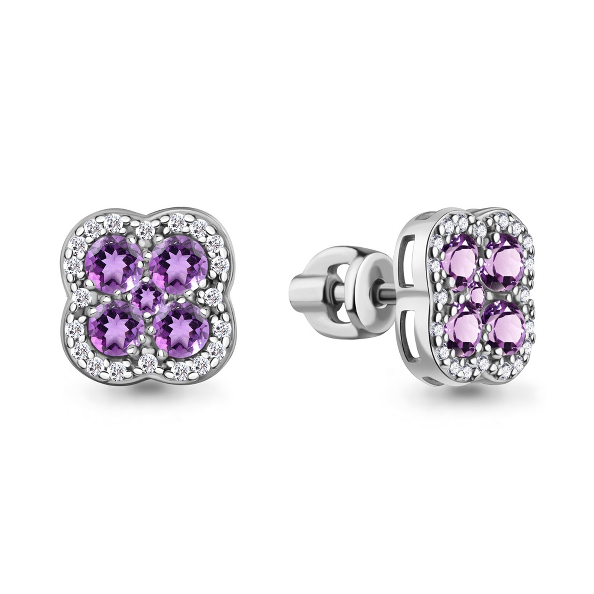 Серьги Diamant online, серебро, 925 проба, родирование, фианит, аметист