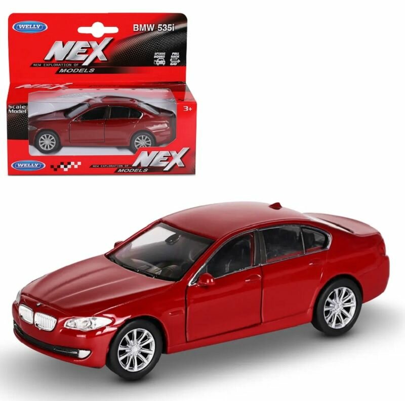Машинка Welly BMW 535i. масштаб 1:38, металлическая, пружинный механизм, красная