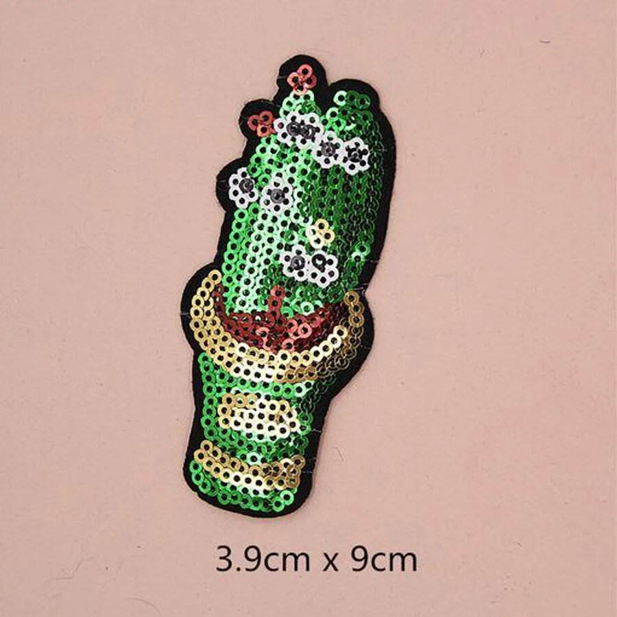 Термоаппликация кактус с блестками, 3.9 x 9 см, Yang-BU46-3