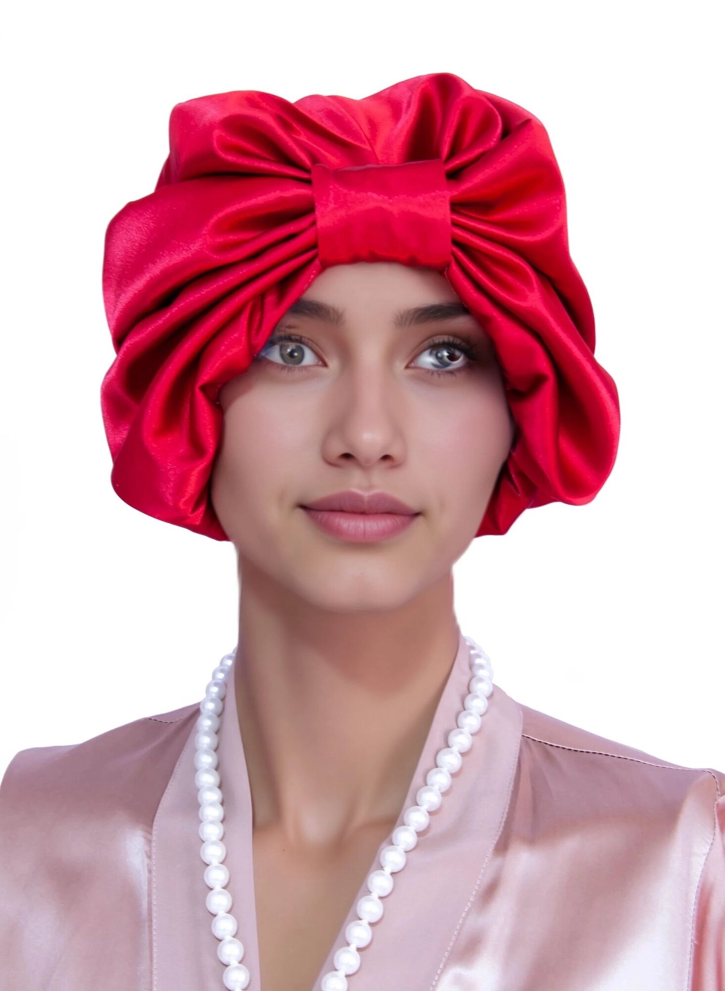 Тюрбан для защиты волос во время сна и проведения косметических процедур, универсальный размер, цвет красный, подклад коричневый