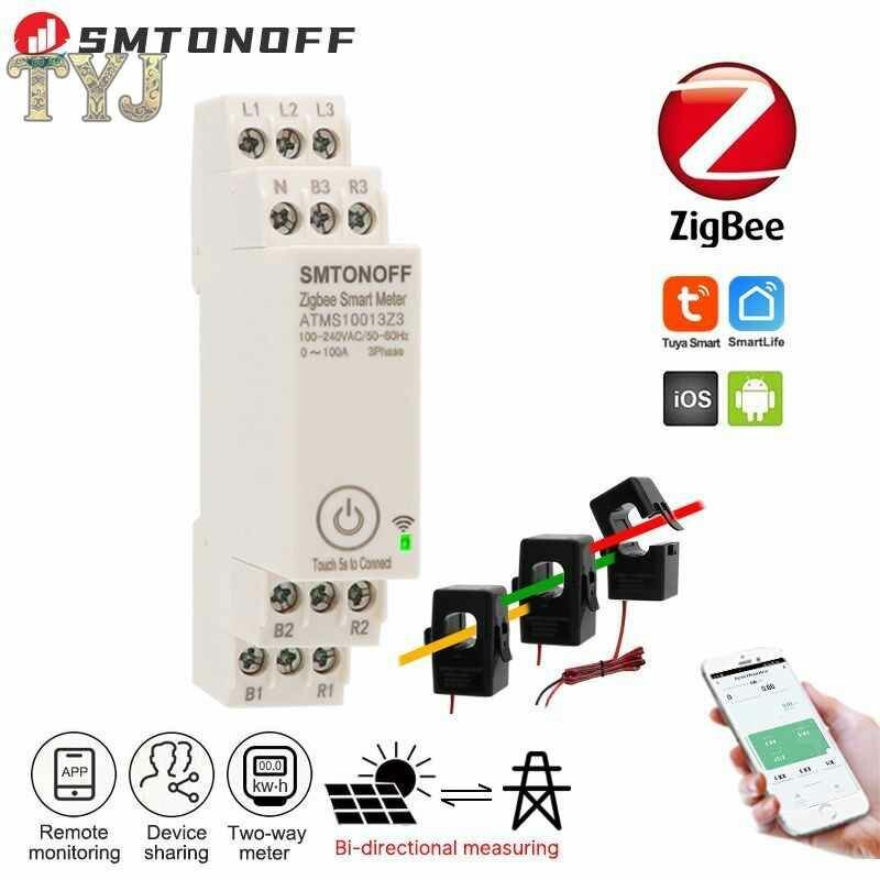 SMTONOFF Tuya Zigbee трехфазный умный двунаправленный счетчик с разделенным сердечником трансформатора тока 3P4W 1-100A