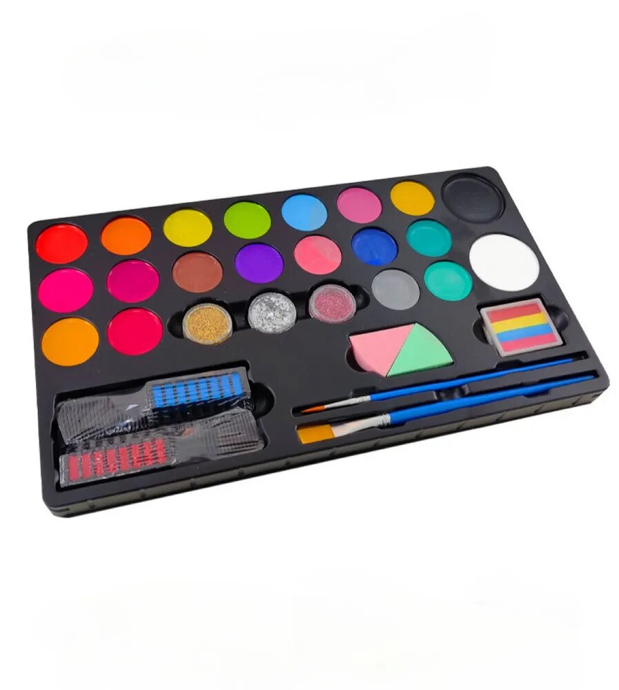 Аквагрим большой набор 20 цветов + кисти, спонжи, трафареты