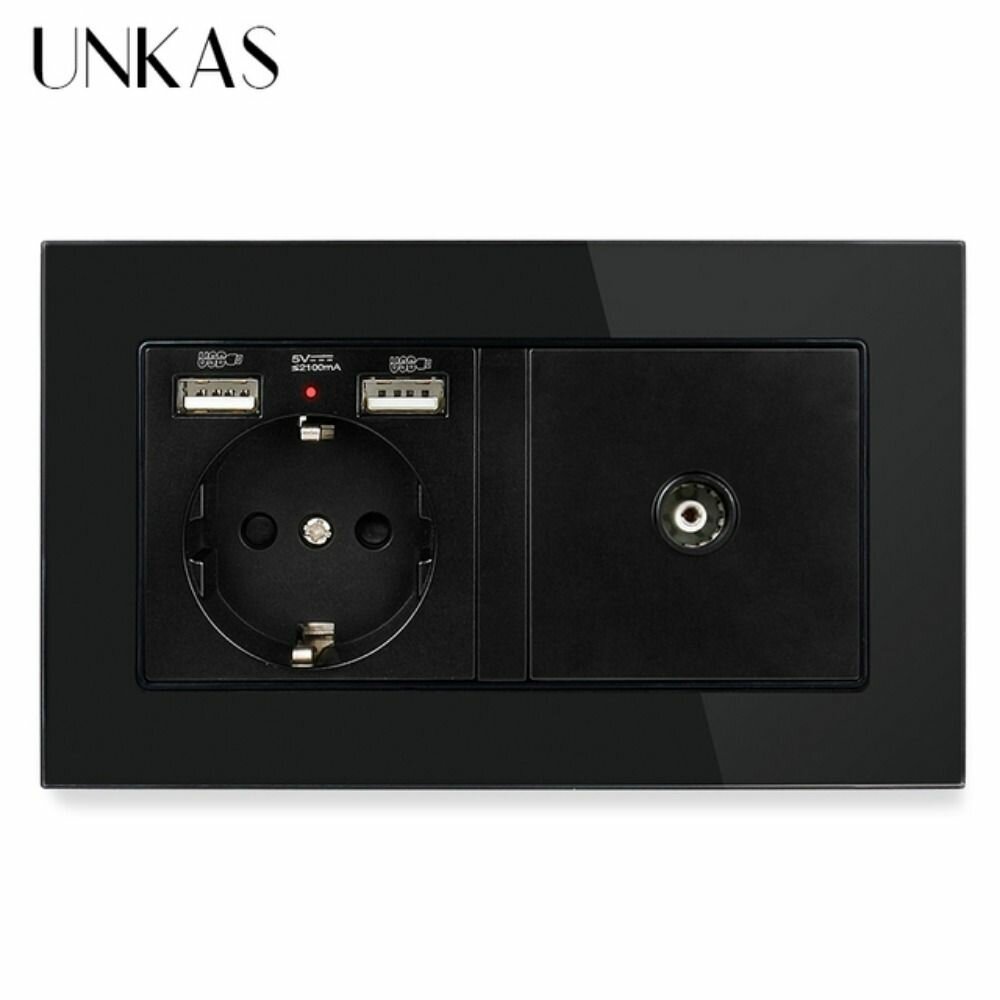 Хрустальная розетка из закаленного стекла с двойным USB + RJ45 Интернет-разъем + телевизионный порт Розетка