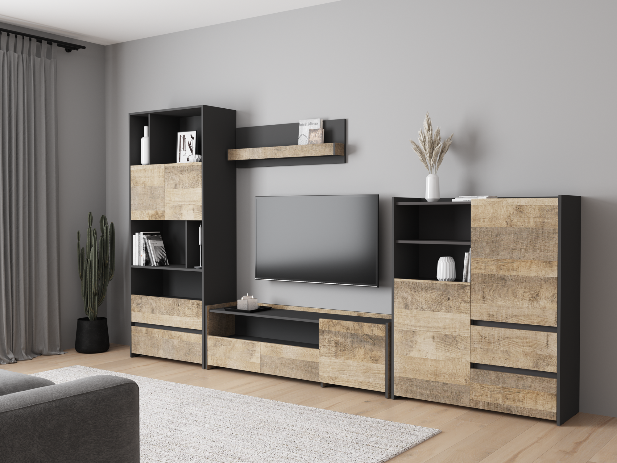 Гостиная Денвер ЛДСП графит / ЛДСП дуб гранж песочный