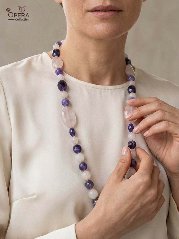 Бусы Minera, аметист, розовый кварц