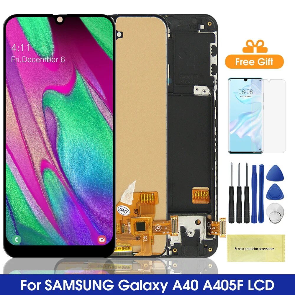 ЖК-дисплей Super AMOLED A40 для Samsung Galaxy A40 A405 A405F A405S, цифровой TFT With Frame